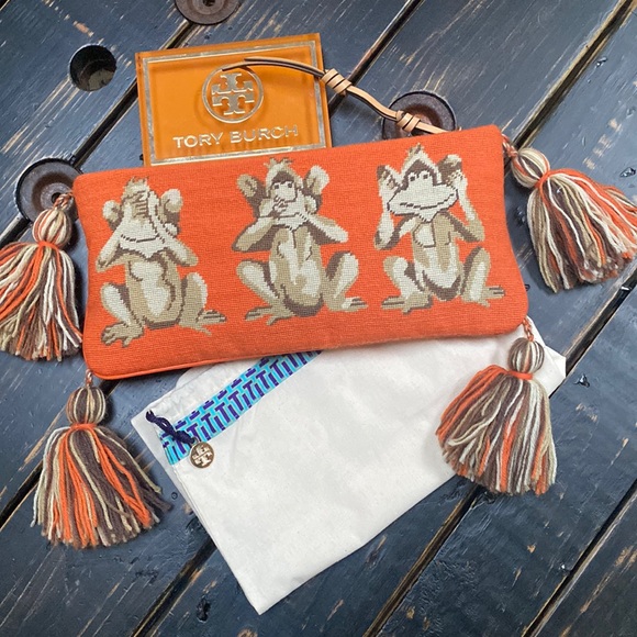 Tory Burch | Bags | Tory Burch Monkey See Monkey Do Needle Point Clutch ...